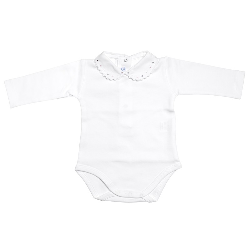 Body avec col et broderie rose - Au Berceau d'Or