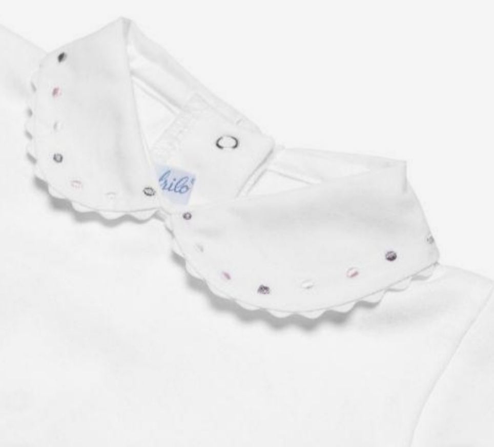 Body avec col et broderie rose - Au Berceau d'Or